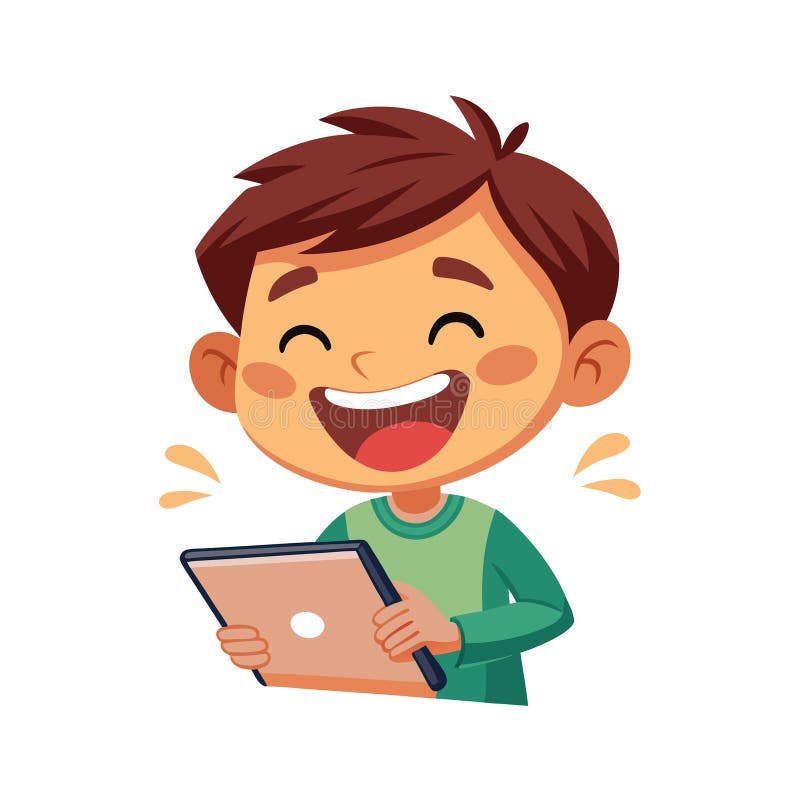 Cartoon Boy Laughing while Using Tablet: Technology, Education, and ...