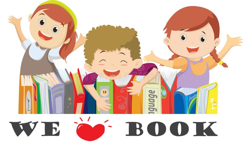 Illustration of Happy Children Play with Books in the Library. Isolated ...