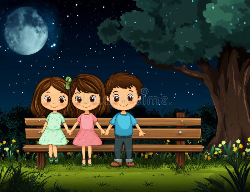Illustration of Happy Children Playing Outside at Night Stock Image ...