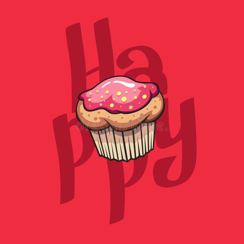 Cupcake on a Red Background Stock Vector - Illustration of colorful ...