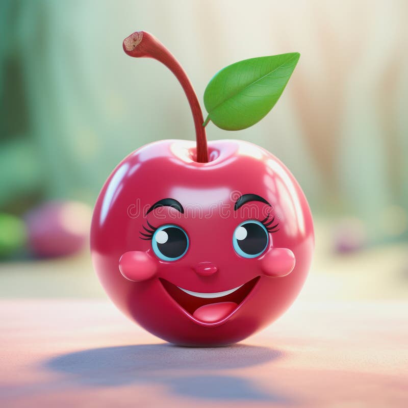 Illustration of Happy Cute Red 3d Cherry with a Face Stock Photo ...