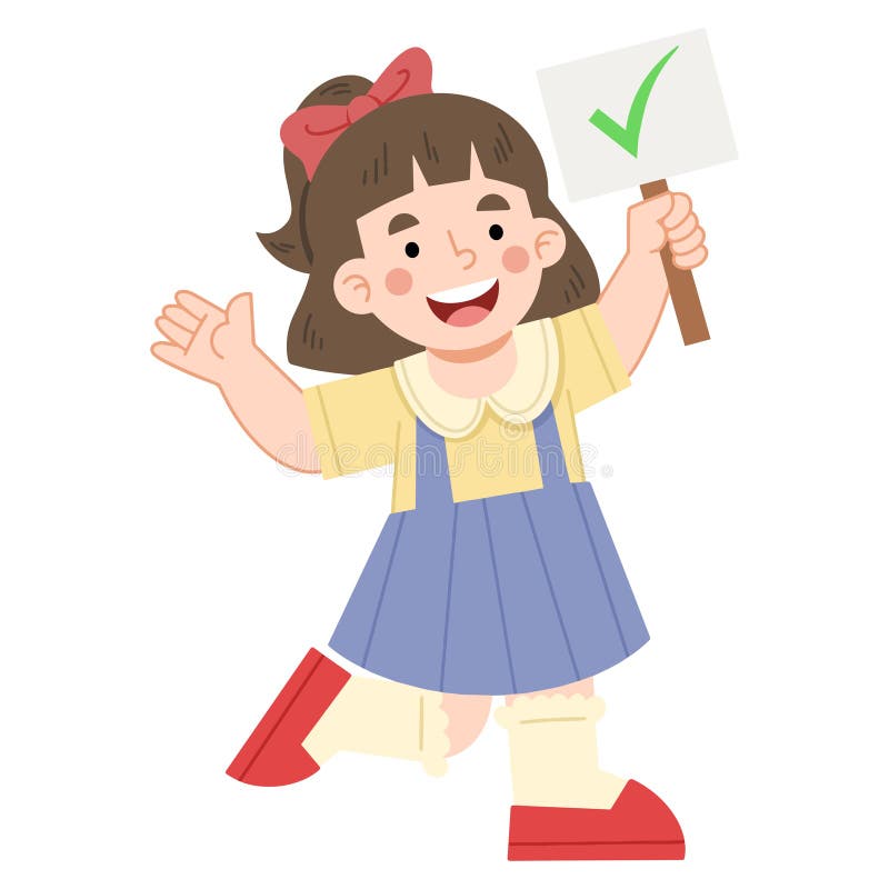 Illustration of Happy Girl Carrying Correct Sign Stock Vector ...
