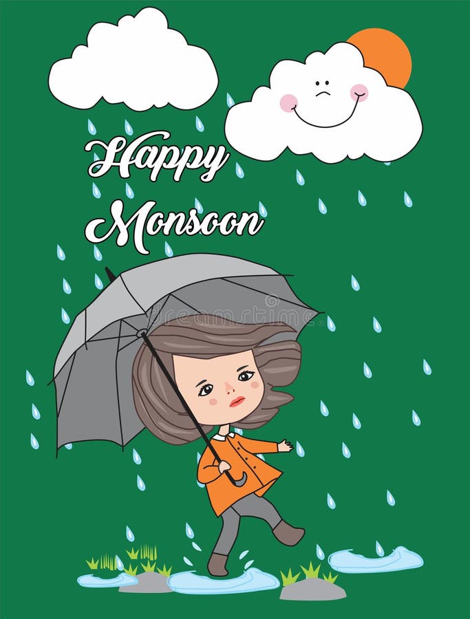 Happy Monsoon Rain Illustrations Print Vector Art Stock Vector ...