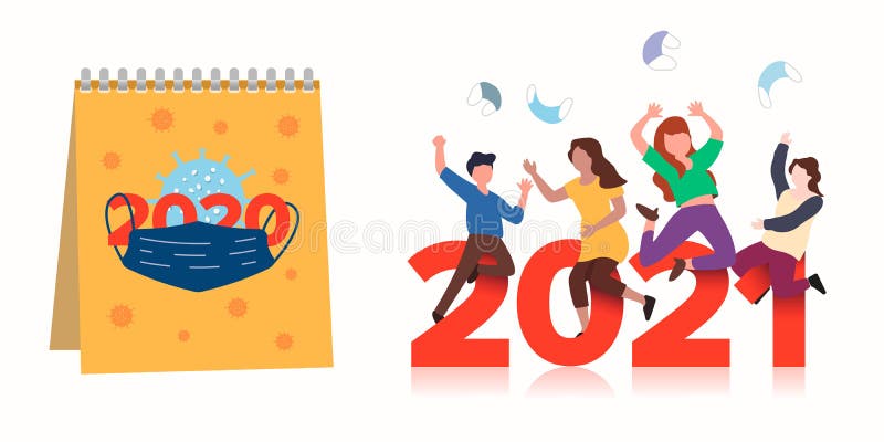 Illustration of Happy People Celebrating 2021 New Year without a Face ...
