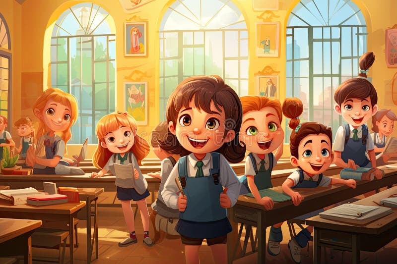 Illustration of Happy Schoolchildren in the Classroom Stock ...