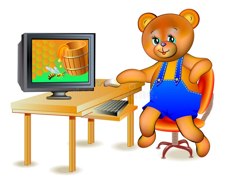Illustration of Happy Teddy Bear Seeing Honey in Computer. Stock Vector ...