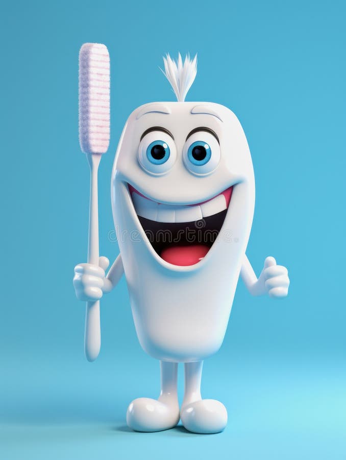 Illustration of a Happy Tooth Character with a Toothbrush on Light Blue ...
