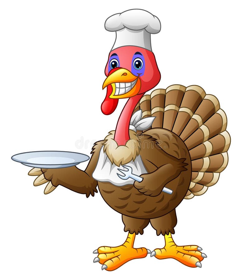 Happy Turkey Chef with a Plate and Fork Stock Vector - Illustration of ...