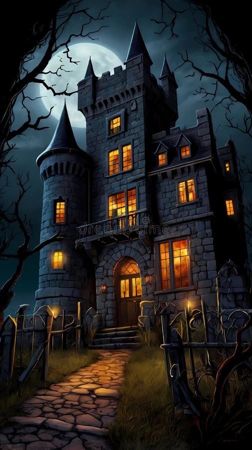 Illustration of a Haunted Castle at Night Stock Illustration ...
