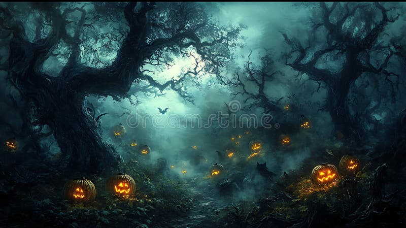 An Illustration of a Haunted Forest Where Eerie Creatures Like Ghosts ...