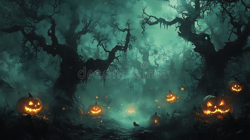 An Illustration of a Haunted Forest Where Eerie Creatures Like Ghosts ...