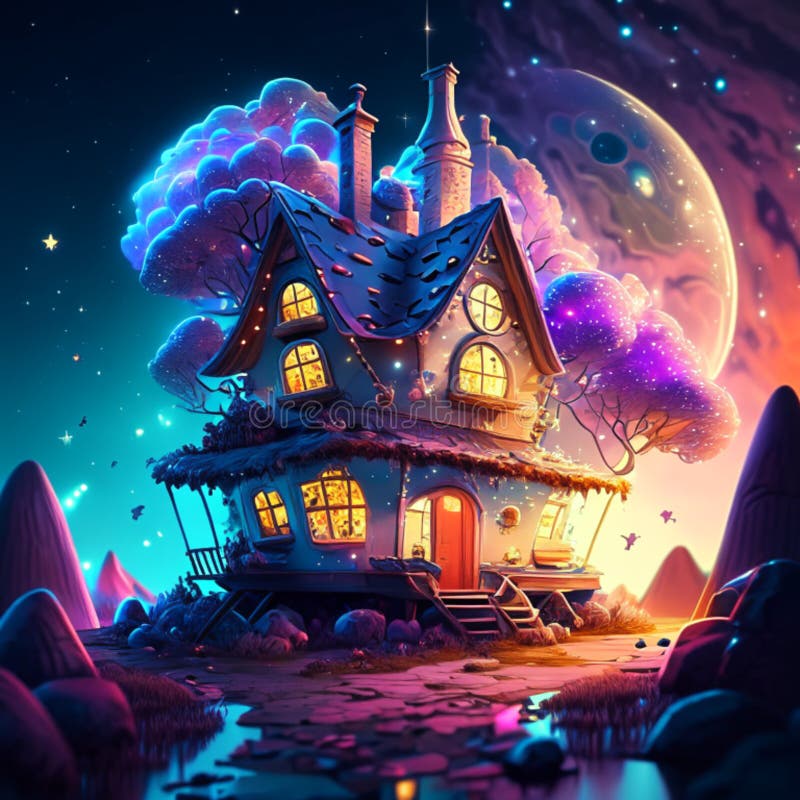 Illustration of a Haunted House in the Moonlight, 3d Rendering ...