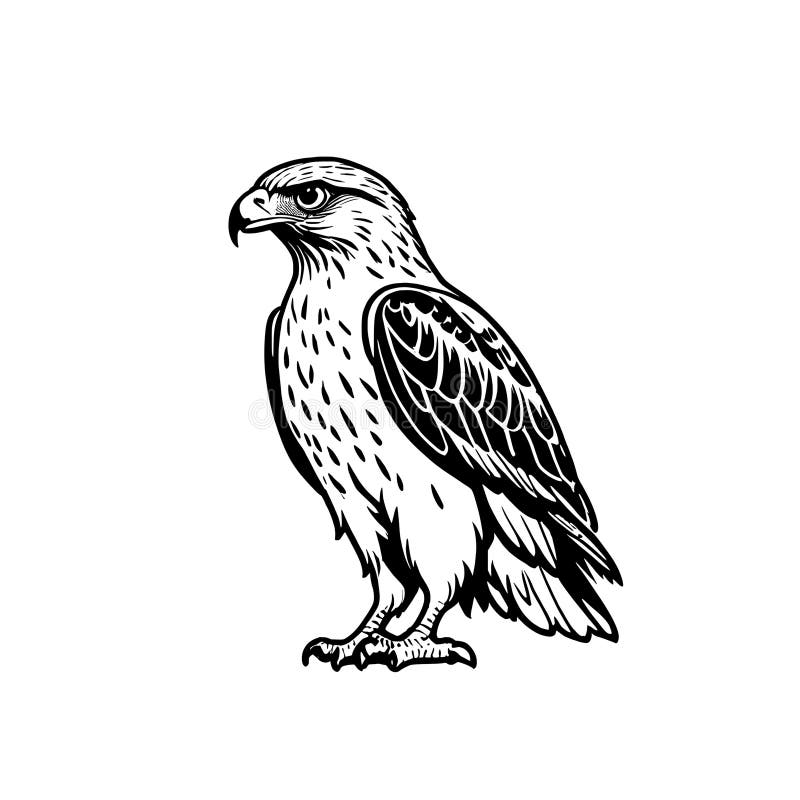 Featuring Hawk Icon in Simple Line Art Style Stock Vector ...