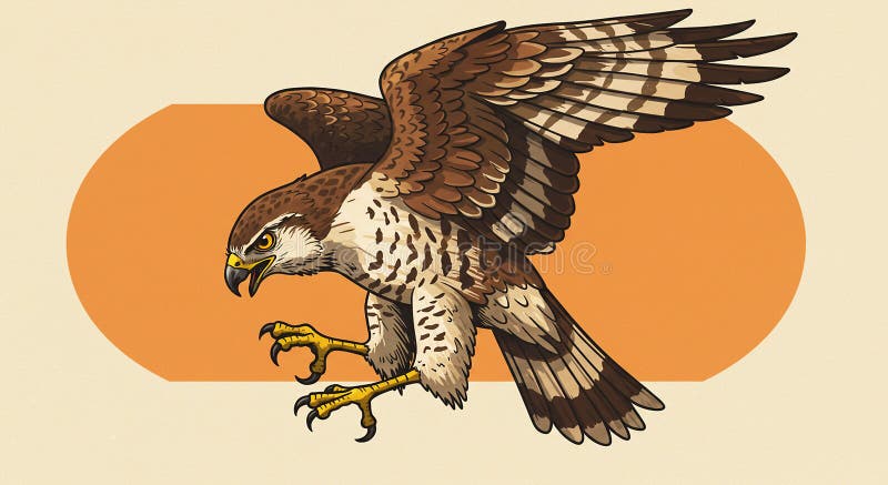 Illustration of a Hawk with Outstretched Wings, Displaying Intricate ...