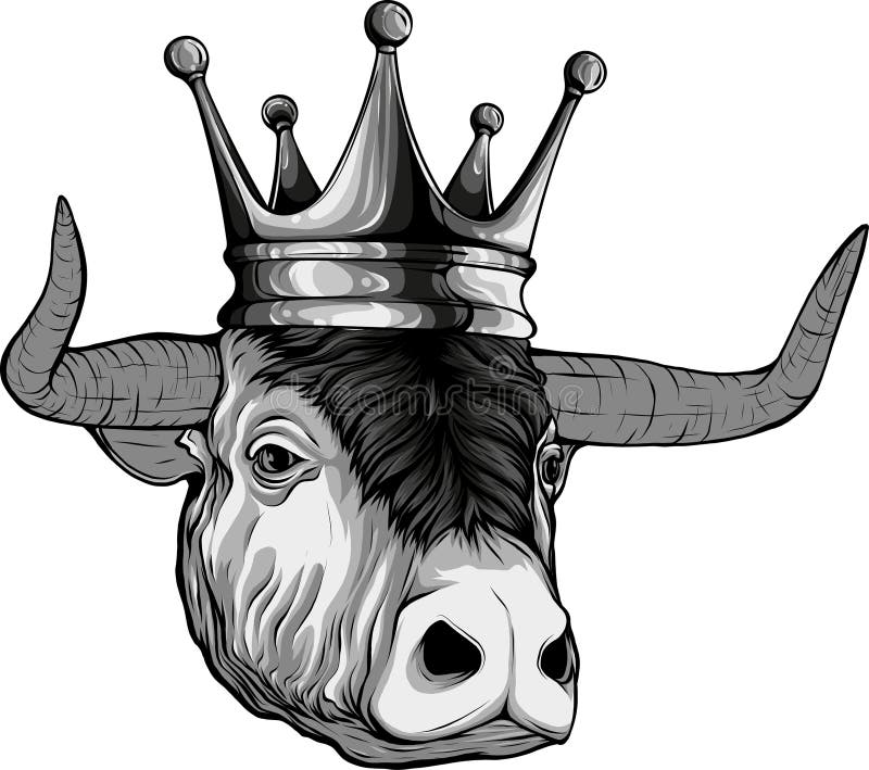 Monochromatic Head of a Bull with a Crown Stock Vector - Illustration ...