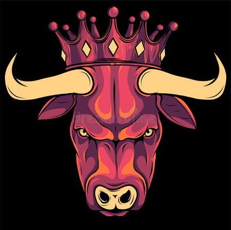 Vector Illustration of a Head of a Bull with a Crown on Black ...