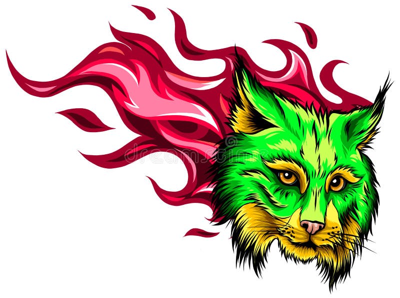 Cartoon Illustration of the Head of a Snarling Bobcat Facing Forwards ...