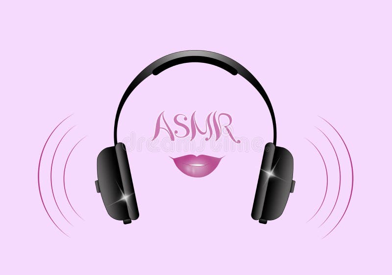 Illustration of Headphones on a Blue Background for Asmr with Woman ...