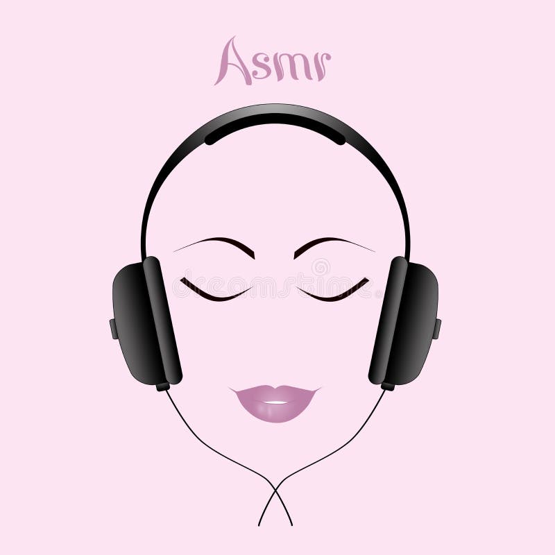 Illustration of Headphones on a Blue Background for Asmr with Woman ...