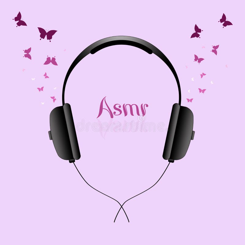 Illustration of Headphones on a Blue Background for Asmr with Woman ...