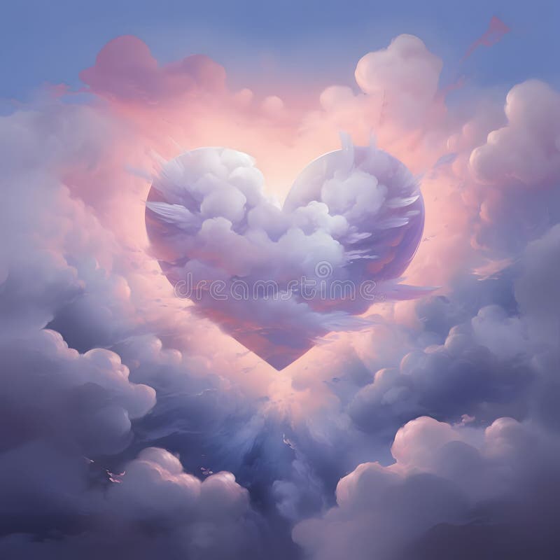 Illustration of a Heart in the Form of a Cloud Shape in the Sky. Heart ...