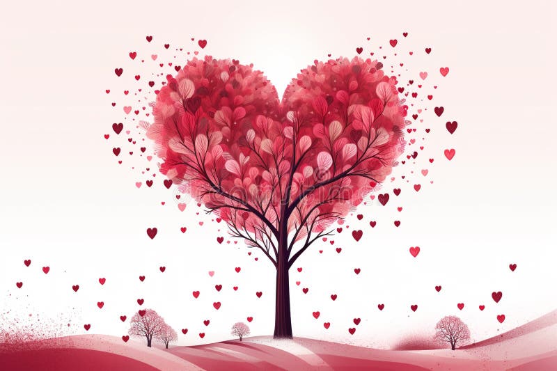 Illustration of a Heart-shaped Tree with Hearts Around. Spring and Love ...