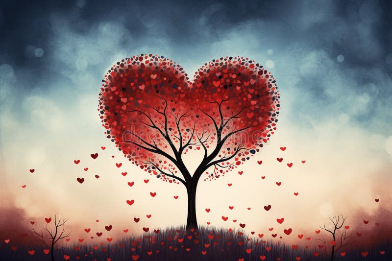 Illustration of a Heart-shaped Tree with Hearts Around. Spring and Love ...