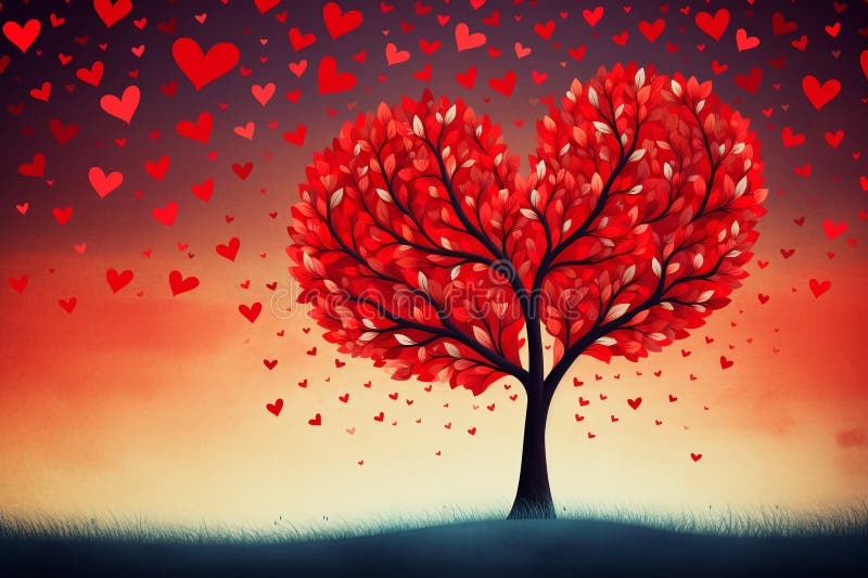 Illustration of a Heart-shaped Tree with Hearts Around. Spring and Love ...