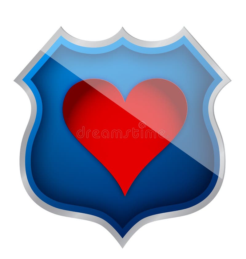 Heart and shield on white stock illustration. Illustration of chrome ...