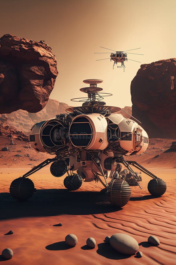 Illustration, Helicopter Exploring Mars, with Remote Control ...