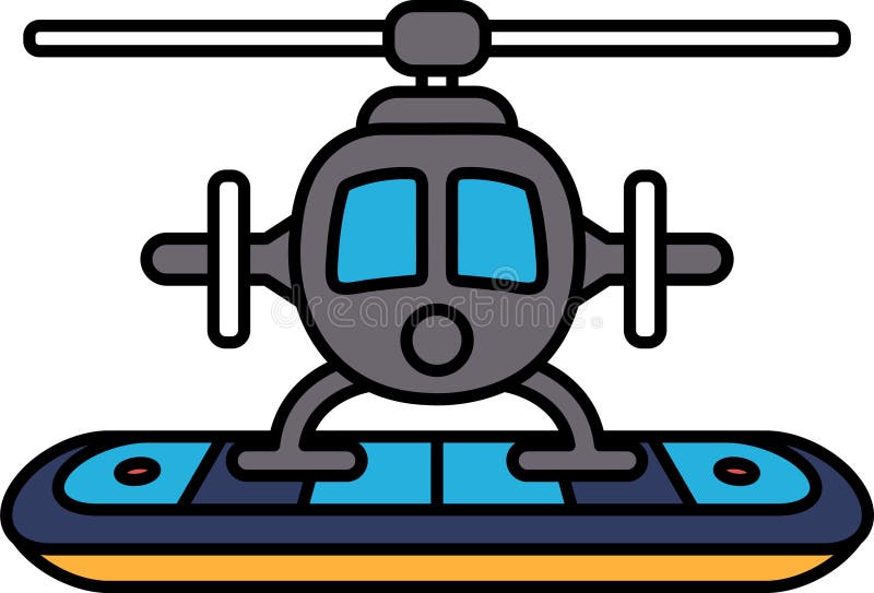 Illustration of a Helicopter and a Landing Pad in Line Drawing Style ...