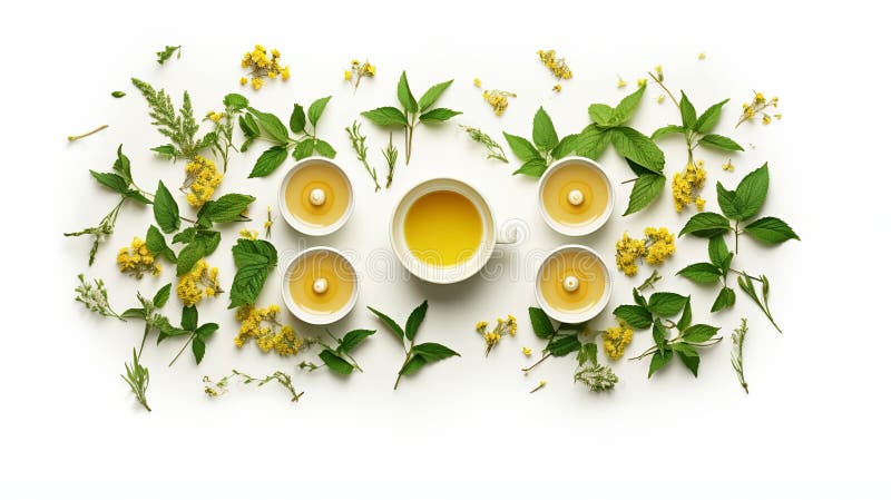 Illustration of Herbal Tea Concept with White Tea Cups Teapot White ...