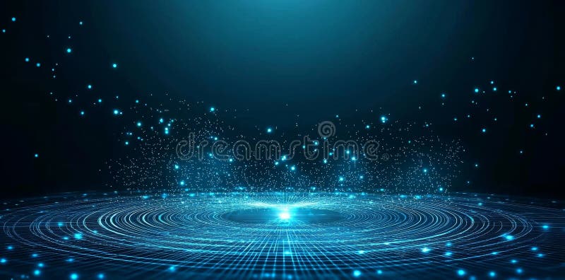 An Illustration of a Hi-tech Modern Technology Hall with a Grid Line ...