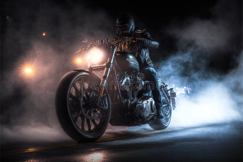 High Power Motorcycle at Night, Creative Digital Illustration Painting ...