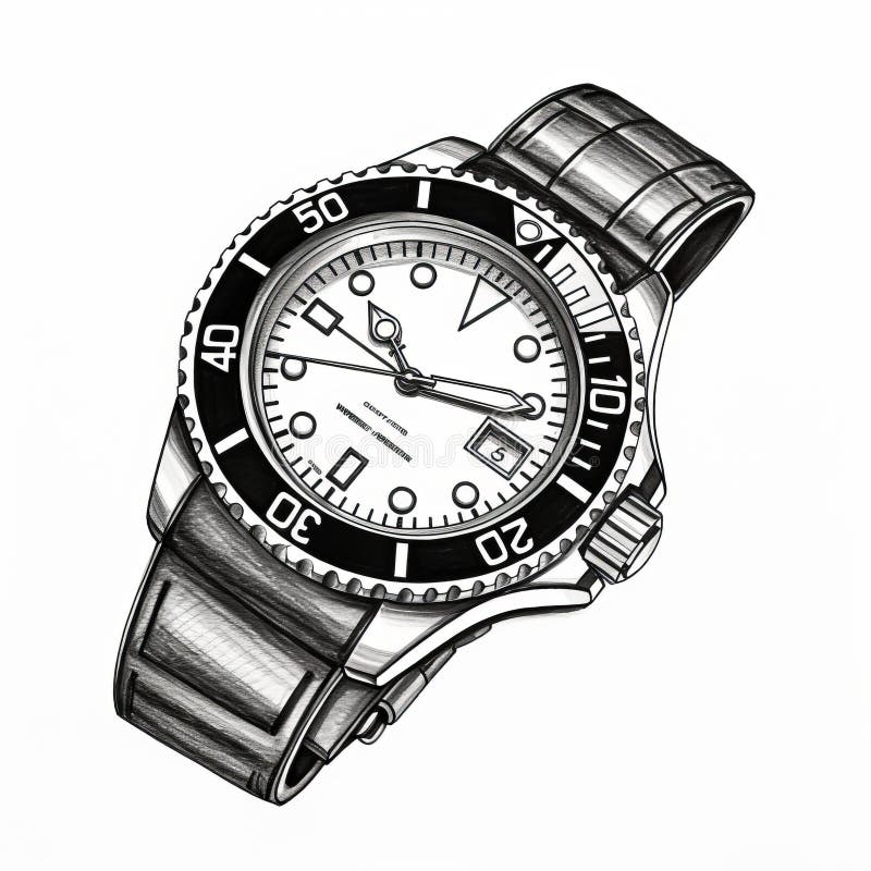 Detailed Pen and Ink Watch Illustration in the Style of Automatic ...