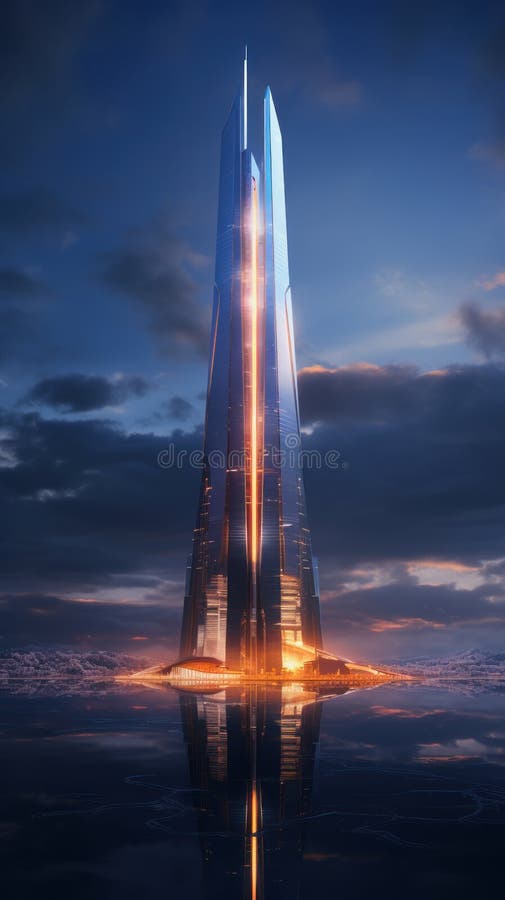 Illustration of a High Technology Glass Skyscraper Stock Image - Image ...