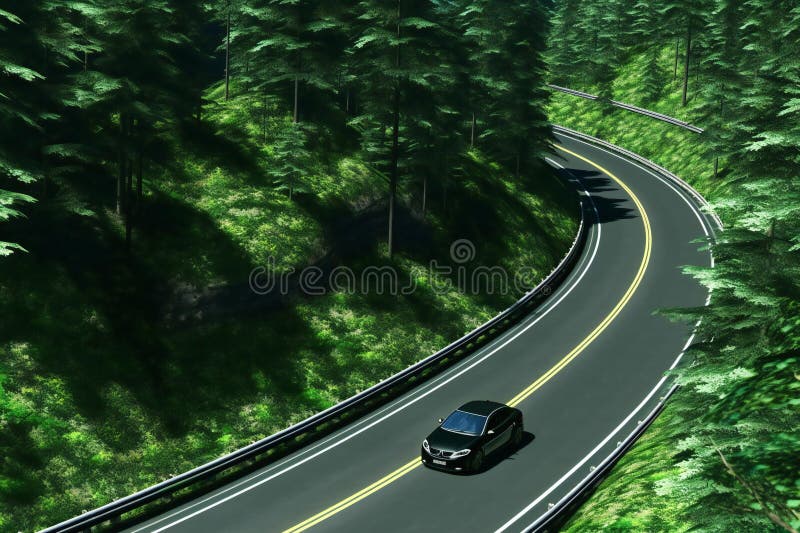 Highway in the Forest with Car on the Road Stock Illustration ...