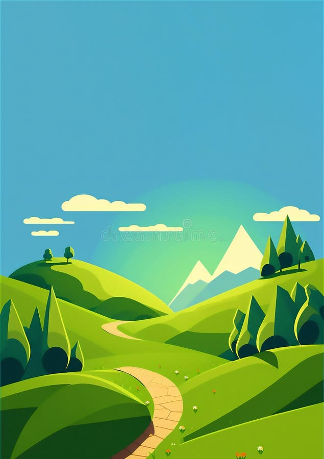 A Hiking Path through Hills Stock Illustration - Illustration of clear ...