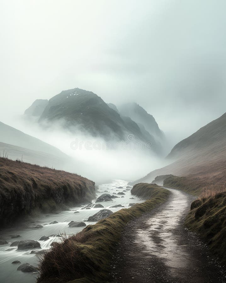 A Hiking Path through Hills Stock Illustration - Illustration of poster ...