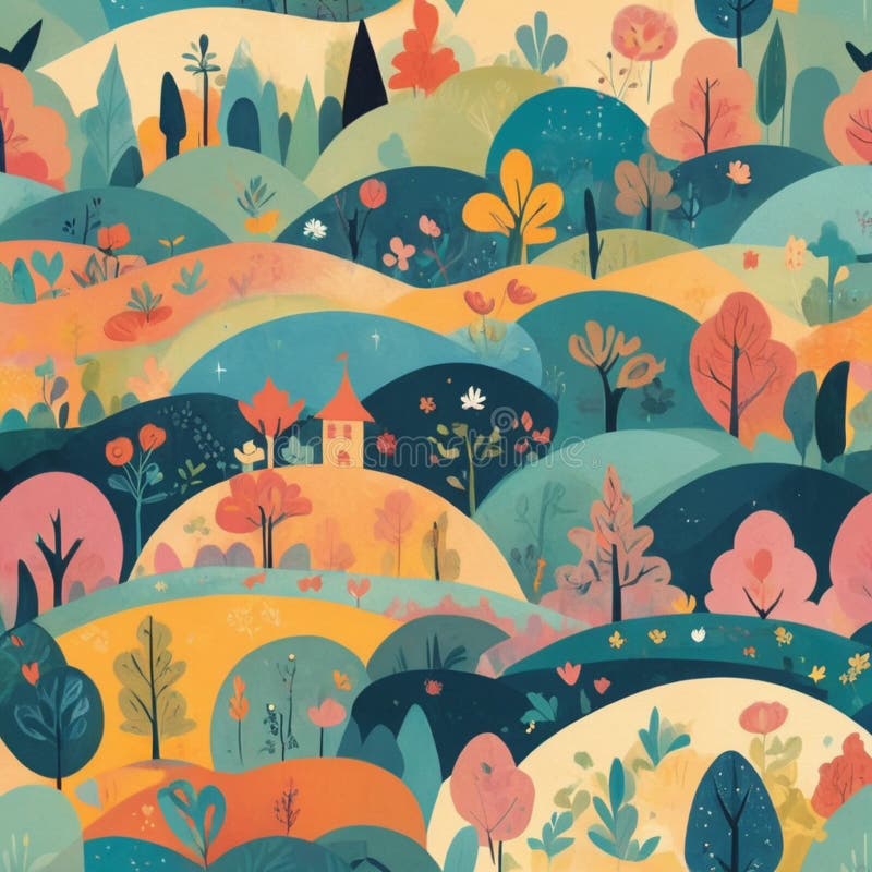 Illustration of a Hill Pattern Decorated with Trees Stock Illustration ...