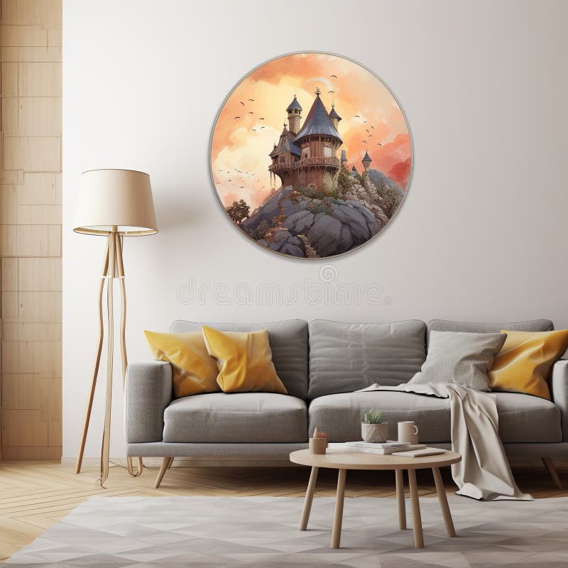 Illustration of Home Mockup Side View Wall Decoration Round, Generative ...