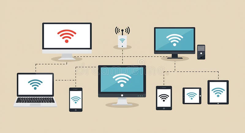 Illustration of a Home Network Setup with Various Digital Devices ...