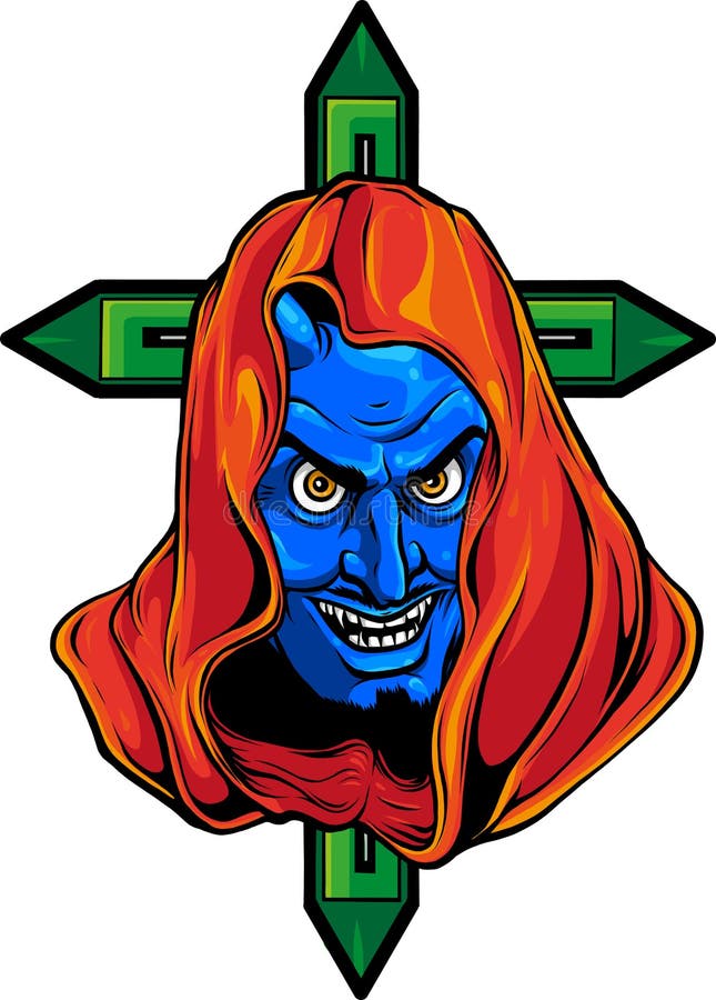 Vector Illustration of Hooded Devil Head with Cross Stock Vector ...
