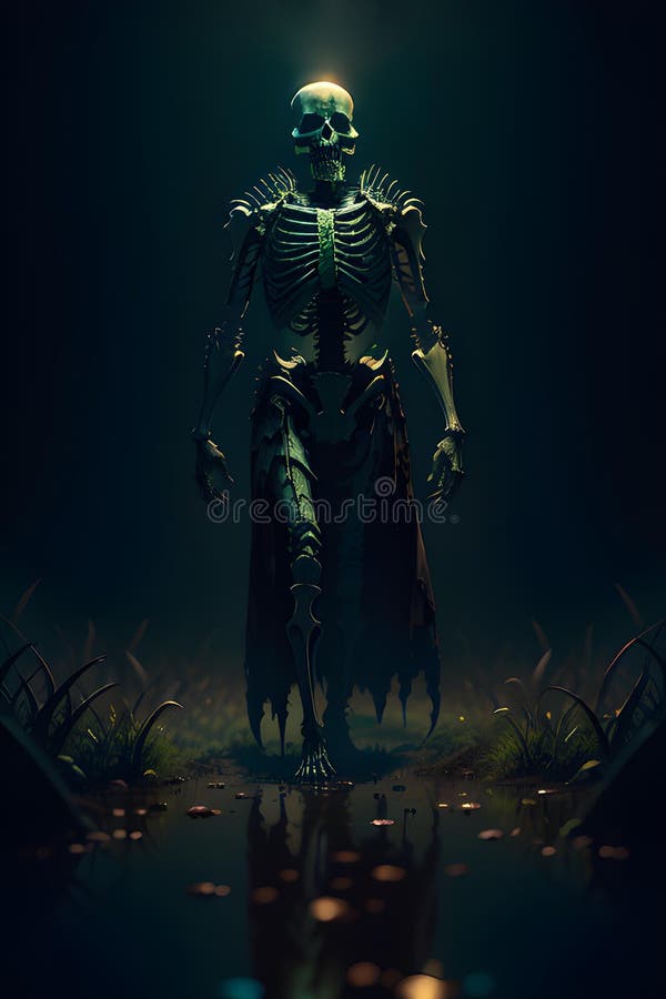 Illustration of Horror Skeleton in Dark Environment Stock Illustration ...