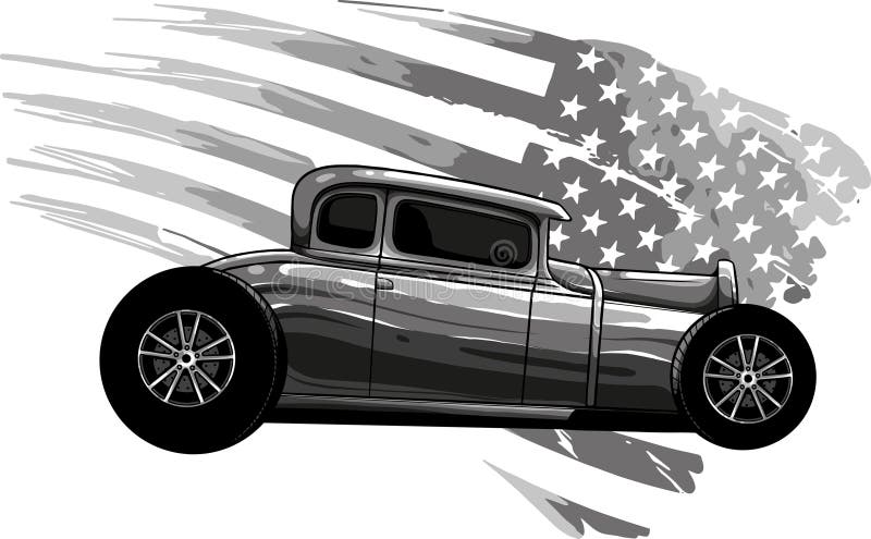 Monochromatic Illustration of Hot Rod with American Flag Stock Vector ...