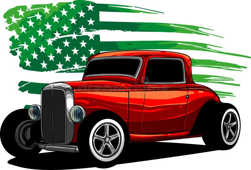 Vector Illustration of Hot Rod with American Flag Stock Vector ...
