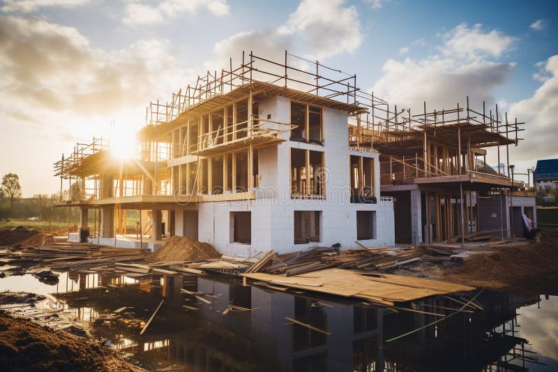 Illustration of House Building Under Construction. Generative AI Stock ...