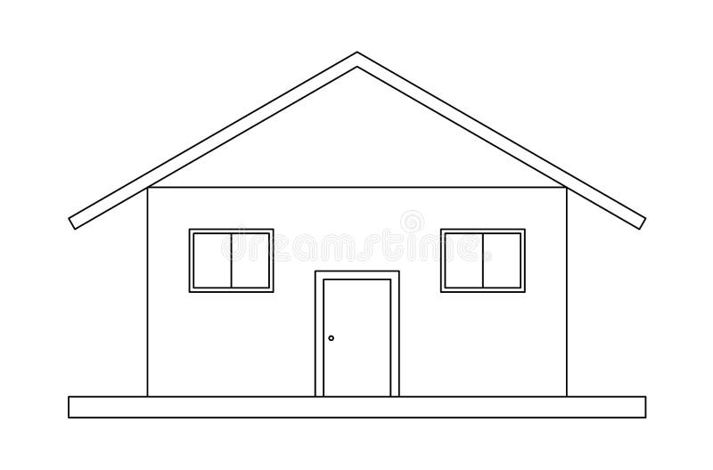 Illustration of House with Door and Two Windows Stock Illustration ...