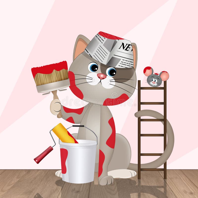 Illustration of House Painter Cat Stock Illustration - Illustration of ...