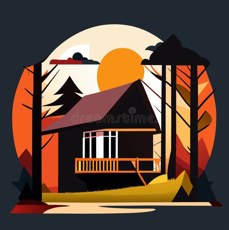 Illustration of a House with Sunset Stock Illustration - Illustration ...